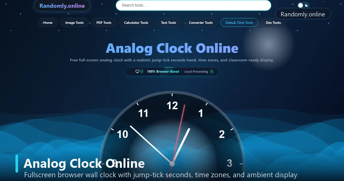 Analog Clock Online - Full Screen Clock with Seconds, Dark Mode ...