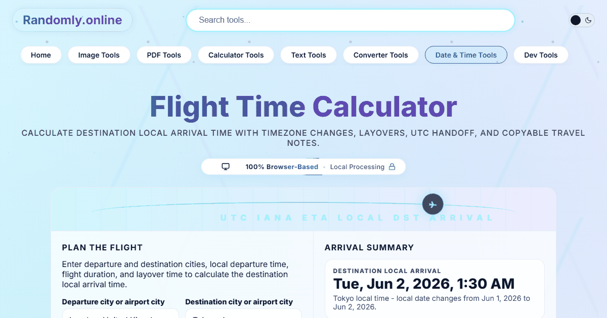 Flight Time Calculator - Arrival Time & Time Zones