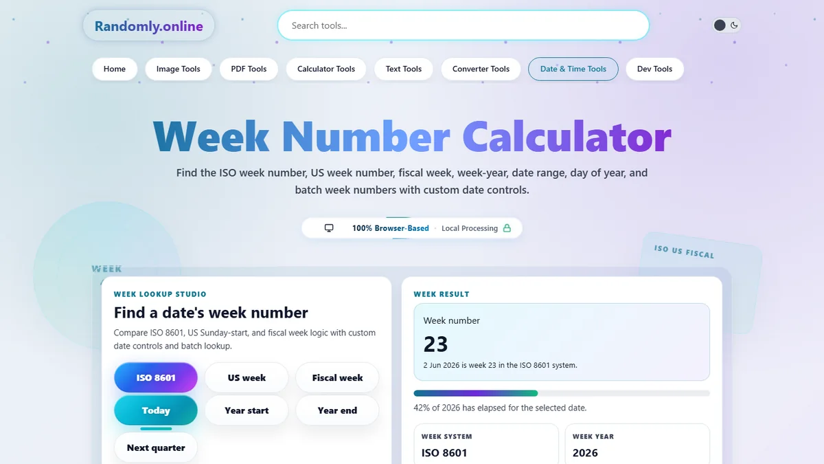 Week Number Calculator - ISO, US and Fiscal Week Lookup